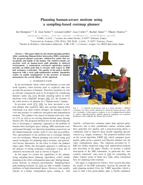 (PDF) Planning human-aware motions using a sampling-based costmap planner