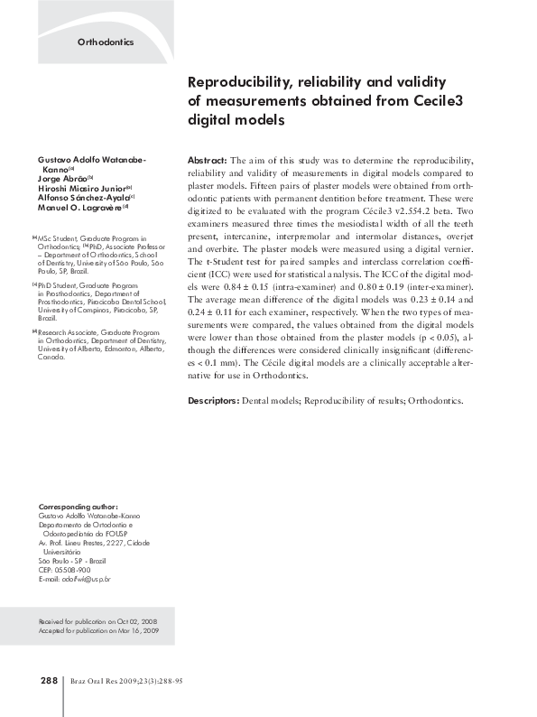 (PDF) Reproducibility, reliability and validity of measurements ...