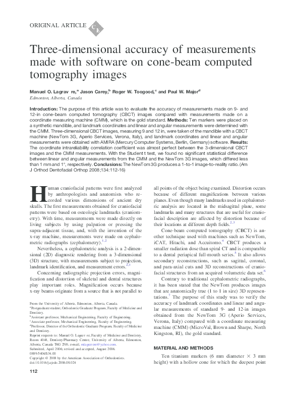 Pdf Three Dimensional Accuracy Of Measurements Made With Software On Cone Beam Computed