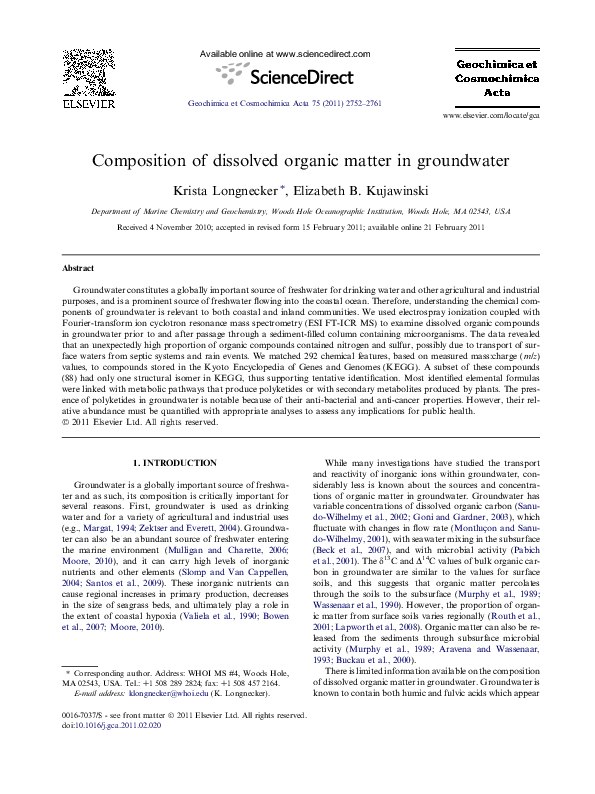 (PDF) Composition of dissolved organic matter in groundwater