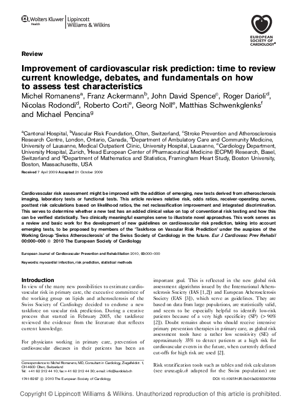 (PDF) Improvement of cardiovascular risk prediction using coronary ...