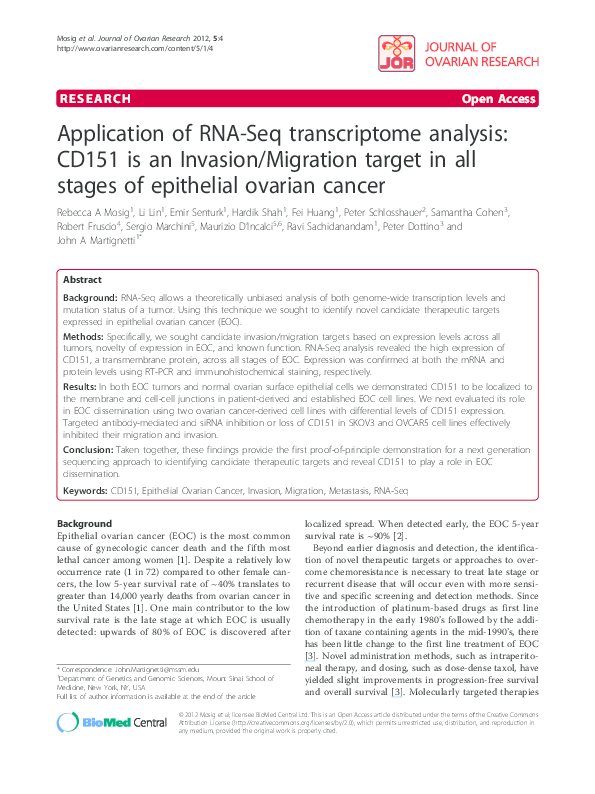 (PDF) Application of RNA-Seq transcriptome analysis: CD151 is an Invasion/Migration target in ...