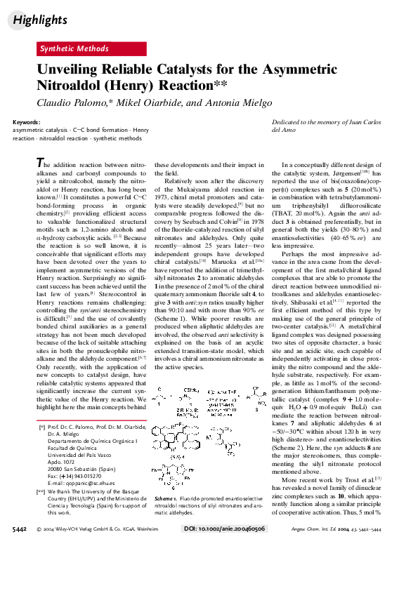 (PDF) Unveiling Reliable Catalysts for the Asymmetric Nitroaldol (Henry ...