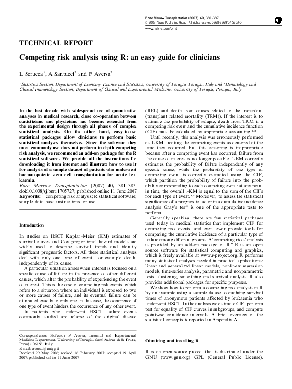 (PDF) Competing risk analysis using R: an easy guide for clinicians