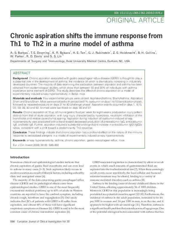 (PDF) Chronic aspiration shifts the immune response from Th1 to Th2 in ...