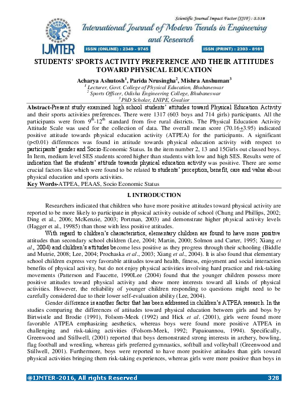 (PDF) STUDENTS' SPORTS ACTIVITY PREFERENCE AND THEIR ATTITUDES TOWARD ...