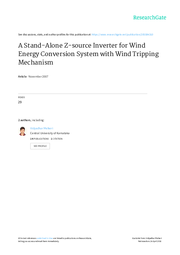 (PDF) A Stand-Alone Z-source Inverter for Wind Energy Conversion System ...