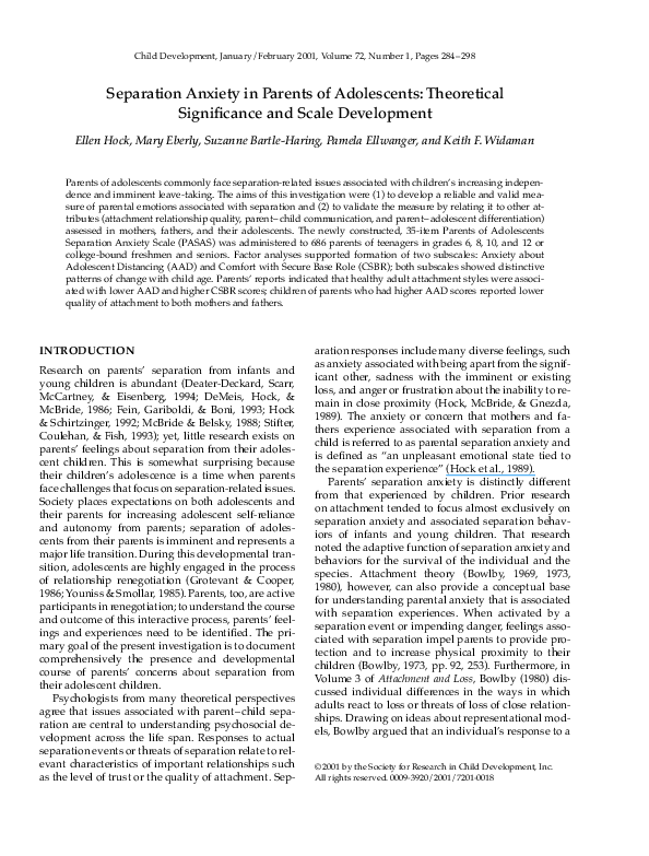 (PDF) Separation Anxiety in Parents of Adolescents: Theoretical ...