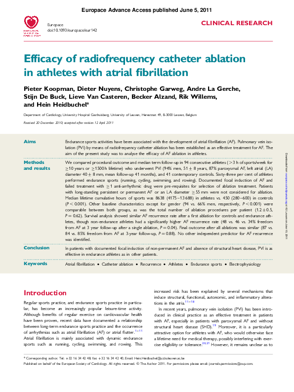 (PDF) Efficacy of radiofrequency catheter ablation in athletes with ...