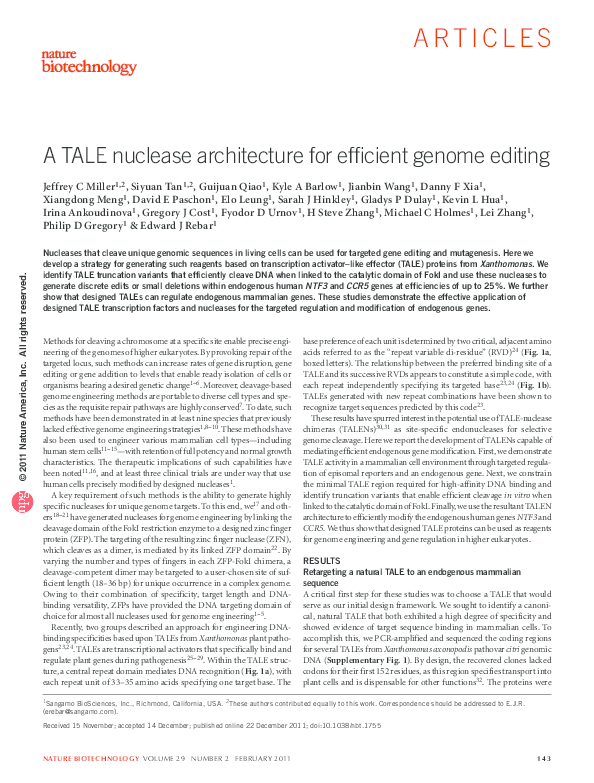 (PDF) A TALE nuclease architecture for efficient genome editing