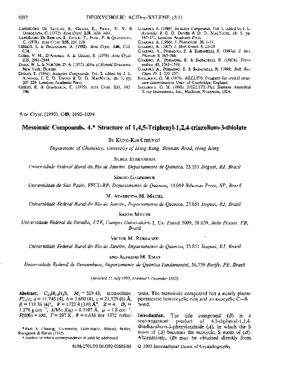 (PDF) Mesoionic compounds. 4. Structure of 1,4,5-triphenyl-1,2,4 ...