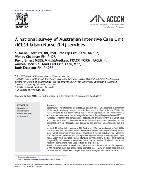 (PDF) A national survey of Australian ICU liaison nurse services