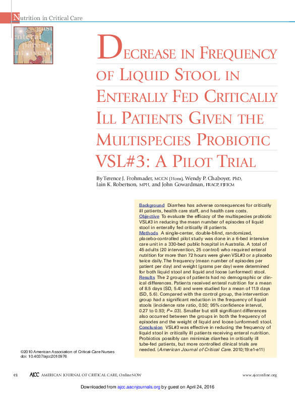 (PDF) Decrease in Frequency of Liquid Stool in Enterally Fed Critically Ill Patients Given the ...