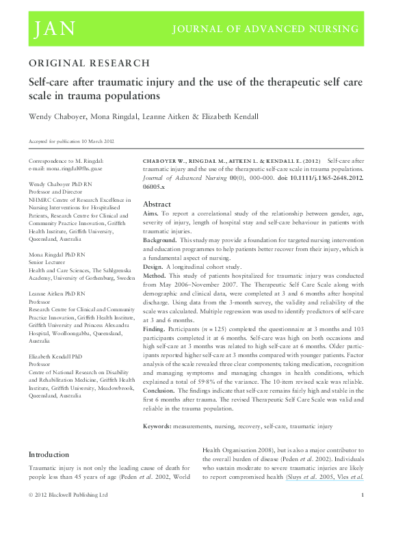 (PDF) Self-care after traumatic injury and the use of the therapeutic ...