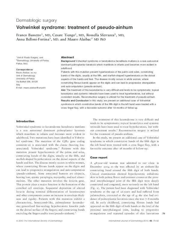 (PDF) Vohwinkel syndrome: treatment of pseudo-ainhum