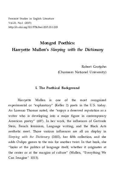 (PDF) Mongrel Poethics: Harryette Mullen's Sleeping with the Dictionary