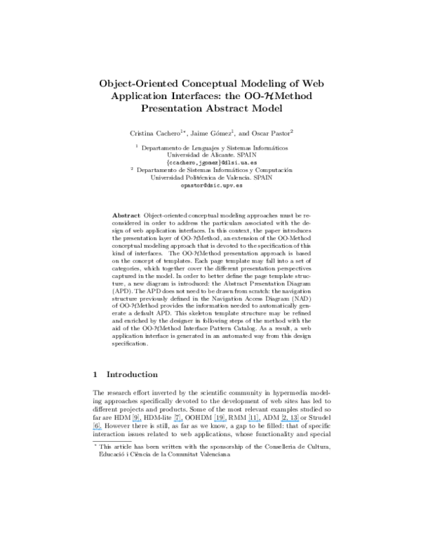 Pdf Object Oriented Conceptual Modeling Of Web Application Interfaces The Oo Hmethod Abstract