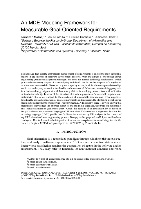(PDF) An MDE modeling framework for measurable goal-oriented requirements