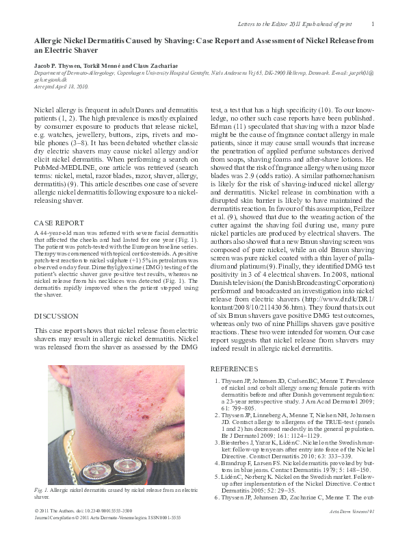 (PDF) Allergic Nickel Dermatitis Caused by Shaving: Case Report and ...