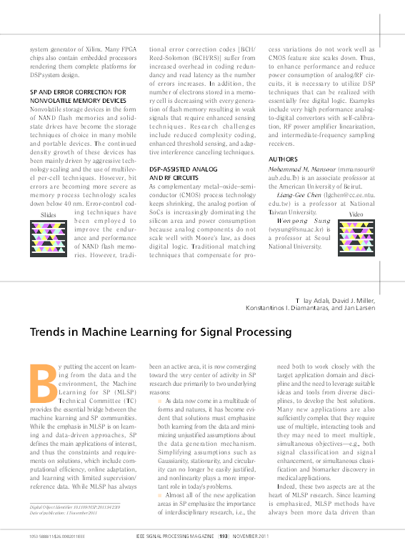 (PDF) Trends in Machine Learning for Signal Processing [In the Spotlight]