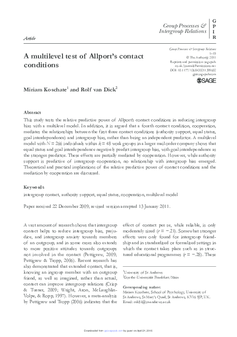(PDF) A multilevel test of Allport's contact conditions