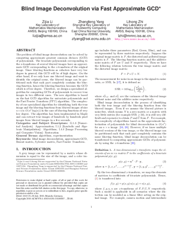 (PDF) Blind image deconvolution via fast approximate GCD