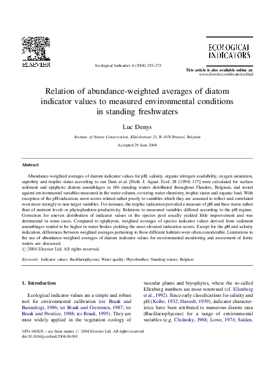 (PDF) Relation of abundance-weighted averages of diatom indicator ...