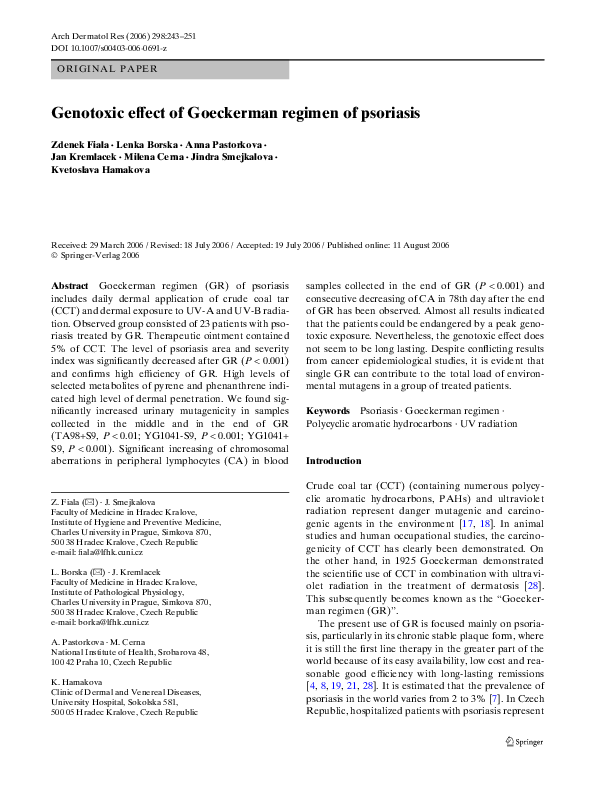 (PDF) Genotoxic effect of Goeckerman regimen of psoriasis
