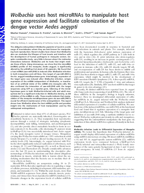 (PDF) Wolbachia uses host microRNAs to manipulate host gene expression ...