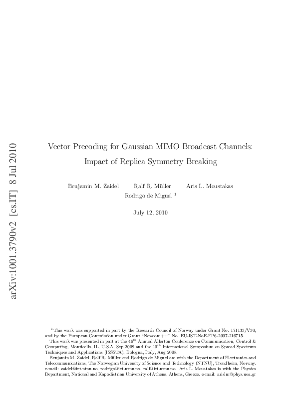 (PDF) Vector Precoding for Gaussian MIMO Broadcast Channels: Impact of ...