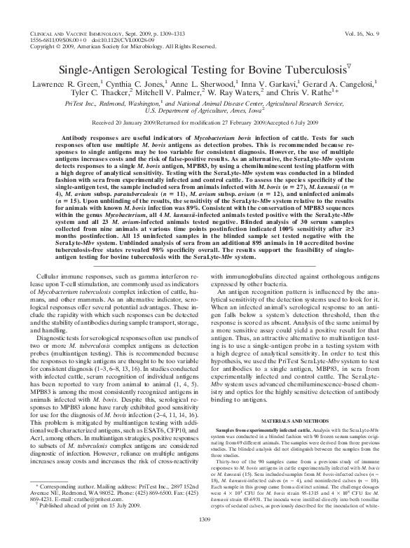 (PDF) Single-Antigen Serological Testing for Bovine Tuberculosis