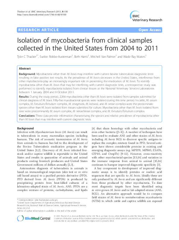 (PDF) Isolation of mycobacteria from clinical samples collected in the ...