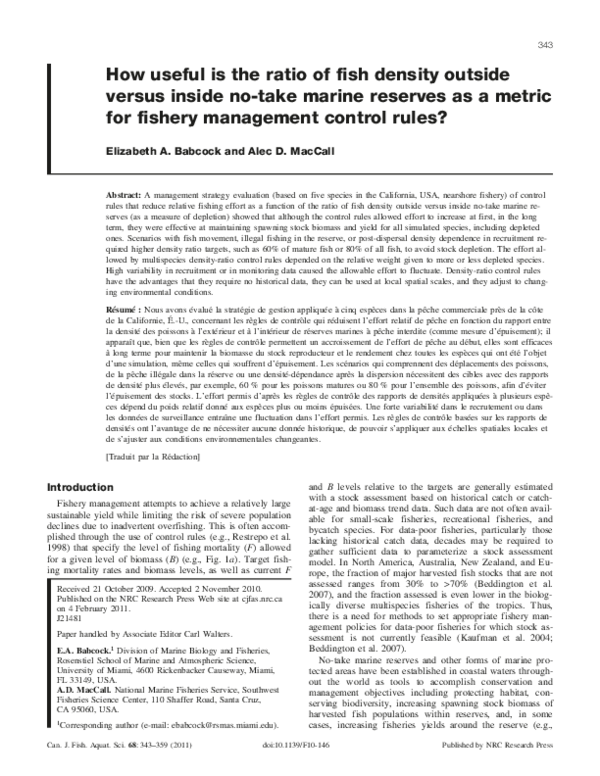 (PDF) How useful is the ratio of fish density outside versus inside no ...