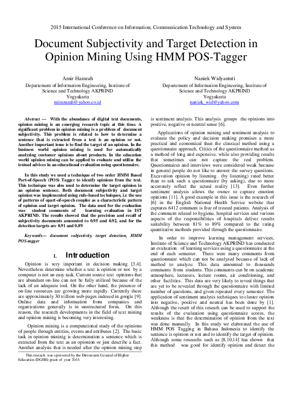 (PDF) Document Subjectivity and Target Detection in Opinion Mining ...