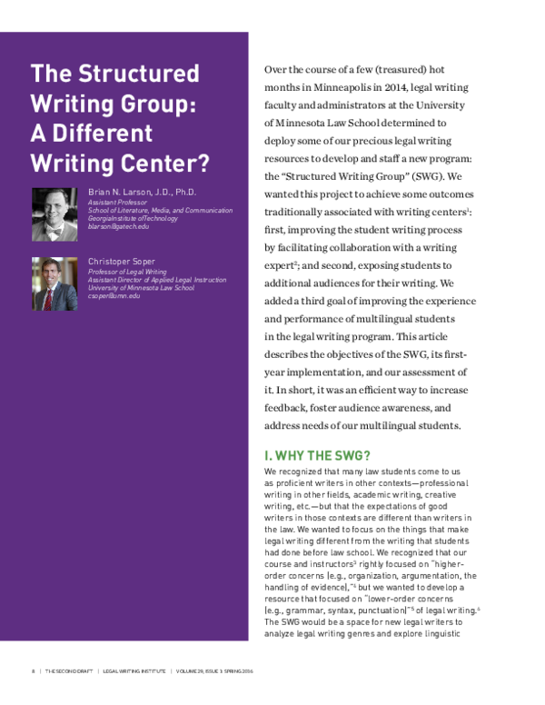 (PDF) The Structured Writing Group: A Different Writing Center