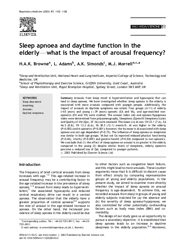 (PDF) Sleep apnoea and daytime function in the elderly—what is the ...