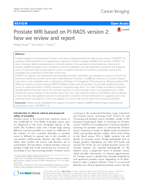 (PDF) Prostate MRI based on PI-RADS version 2: how we review and report