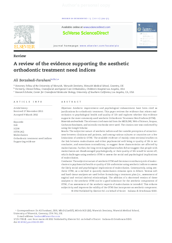 A review of the evidence supporting the aesthetic orthodontic treatment ...