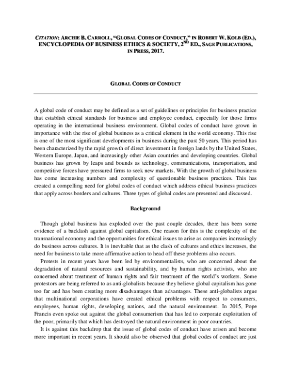 (PDF) Global Codes of Conduct