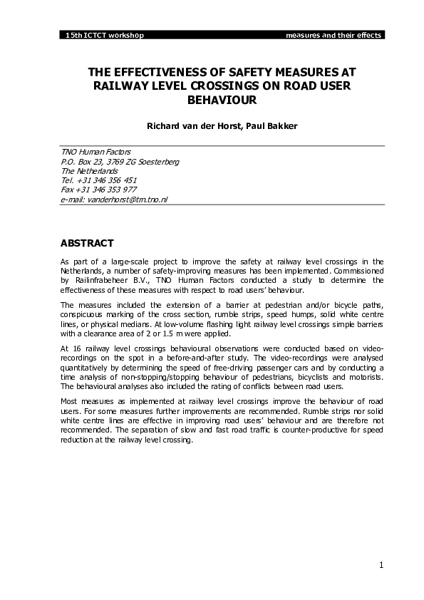 (PDF) The Effectiveness of Safety Measures at Railway Level Crossings on Road User Behaviour