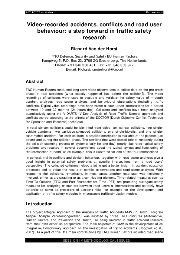 (PDF) Video-recorded accidents, conflicts and road user behaviour: a ...