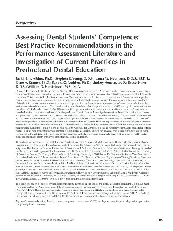 (PDF) Assessing Dental Students’ Competence: Best Practice ...