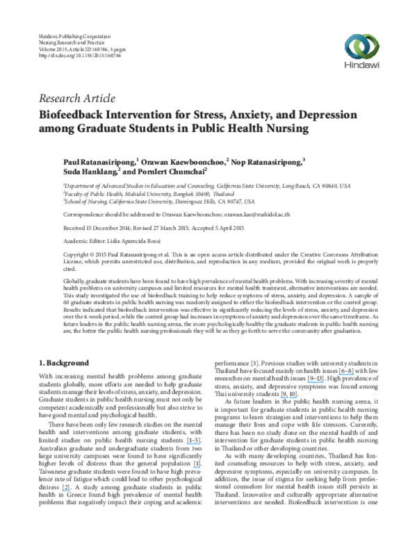 (PDF) Biofeedback Intervention for Stress, Anxiety, and Depression ...