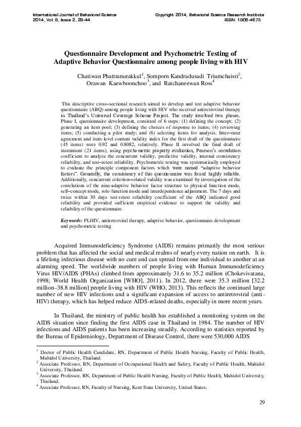 (PDF) Questionnaire Development and Psychometric Testing of Adaptive ...