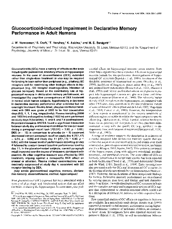 (PDF) Glucocorticoid-induced impairment in declarative memory performance in adult humans