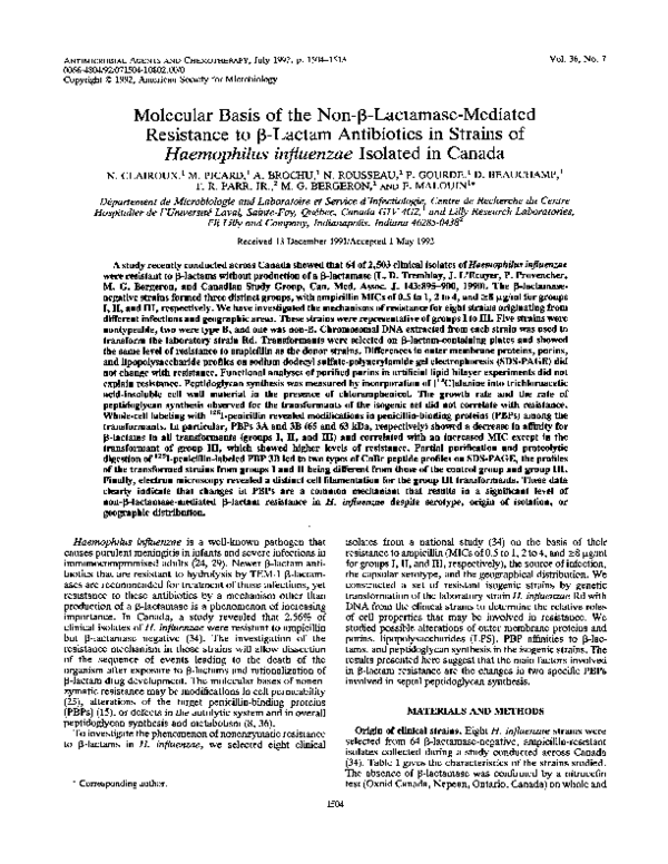 (PDF) Molecular basis of the non-beta-lactamase-mediated resistance to ...