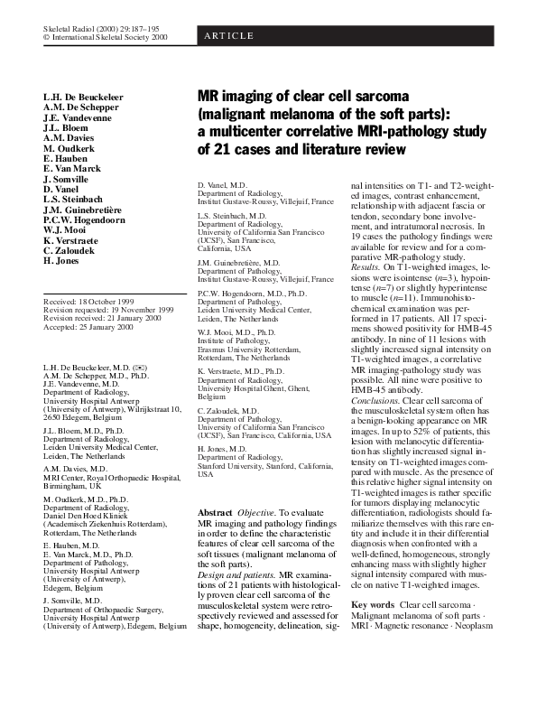 (PDF) MR imaging of clear cell sarcoma (malignant melanoma of the soft ...