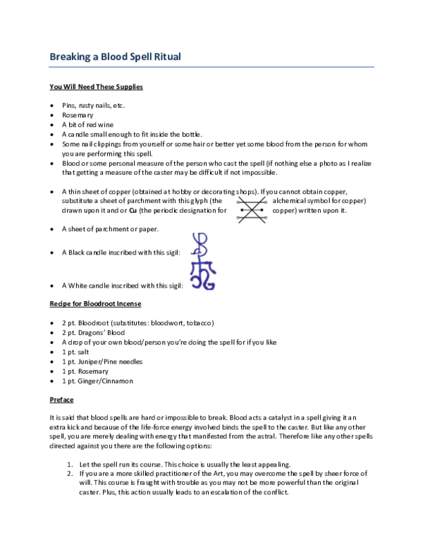 Breaking a Blood Spell Ritual