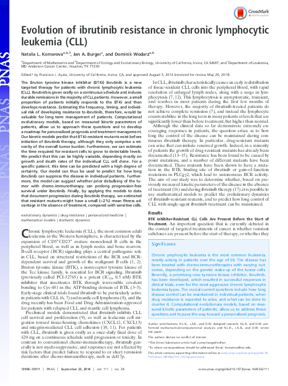 (PDF) Evolution of ibrutinib resistance in chronic lymphocytic leukemia ...