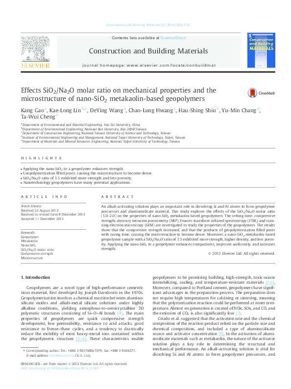(PDF) Effects SiO2/Na2O molar ratio on mechanical properties and the microstructure of nano-SiO2 ...